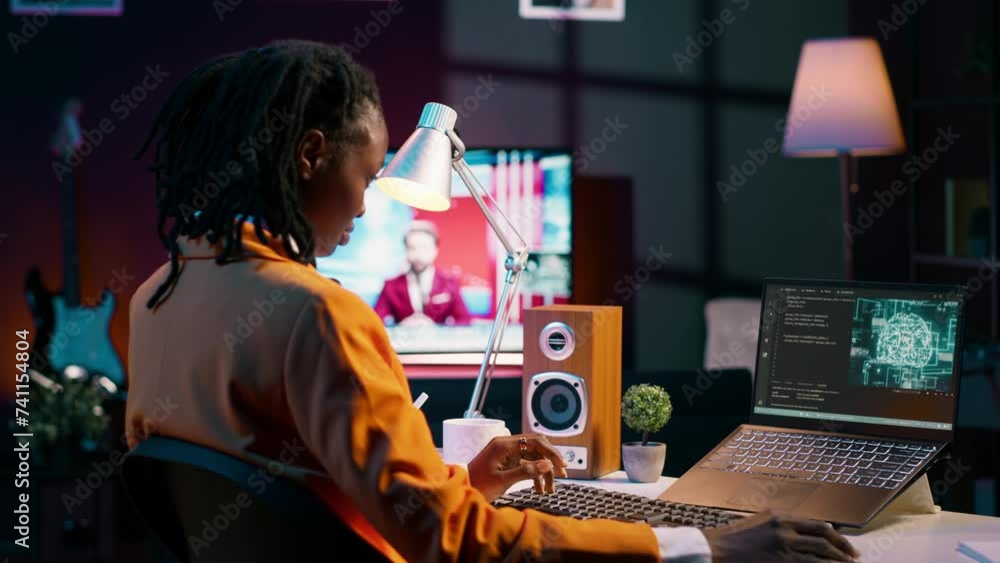 University pupil working with artificial intelligence system for ...