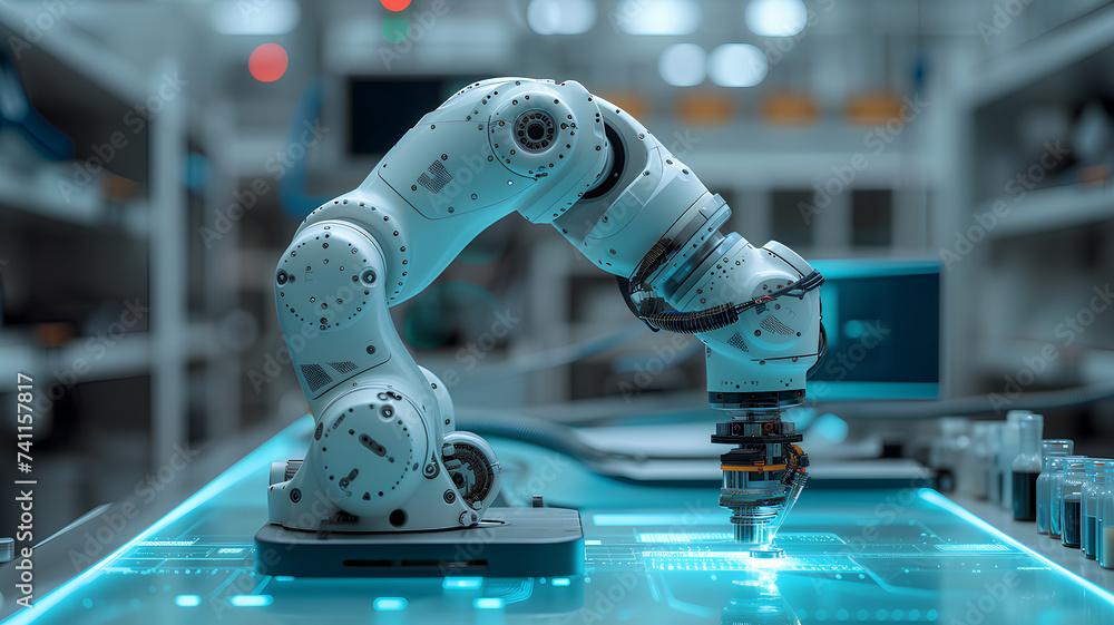Industrial Robot Arm in a Manufacturing Facility. A robotic arm ...