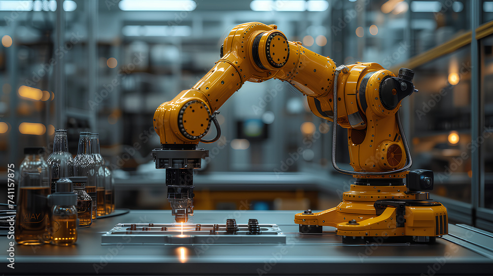Industrial Robot Arm in a Manufacturing Facility. A robotic arm ...