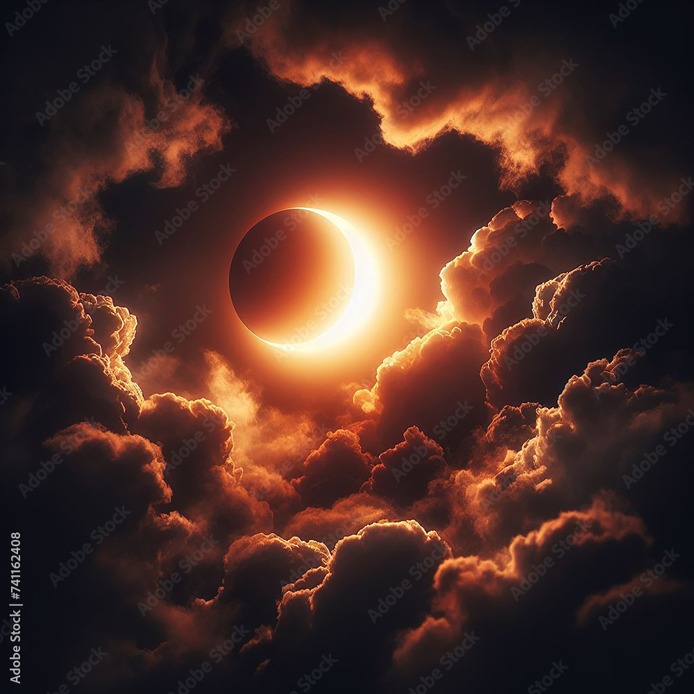 Foto de un eclipse solar, con un creciente luminoso formado por el sol ...