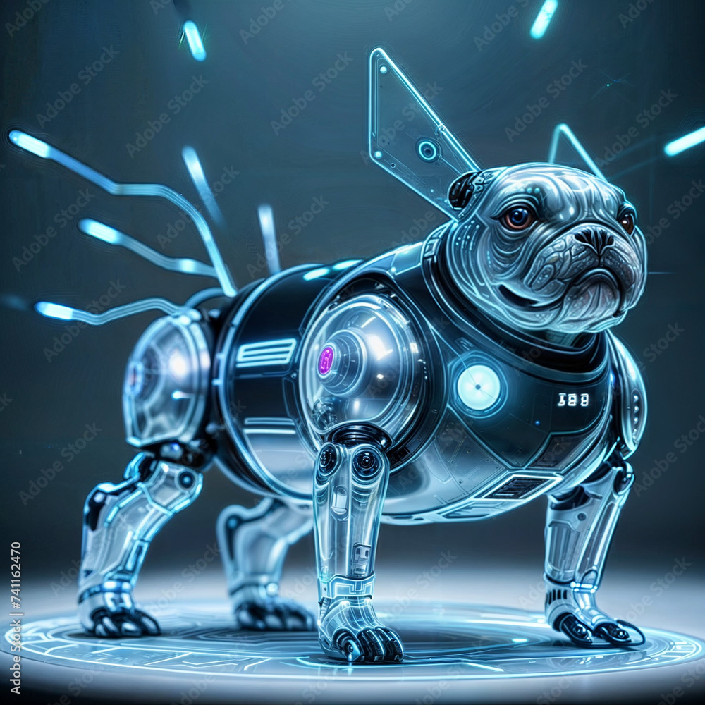 AI robot bulldog futuristic design with transparent skin visible inner ...