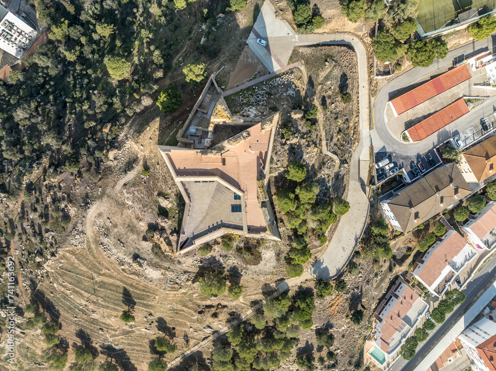 Aerial top down ground plan view of Trinity Fort hilltop fortification ...