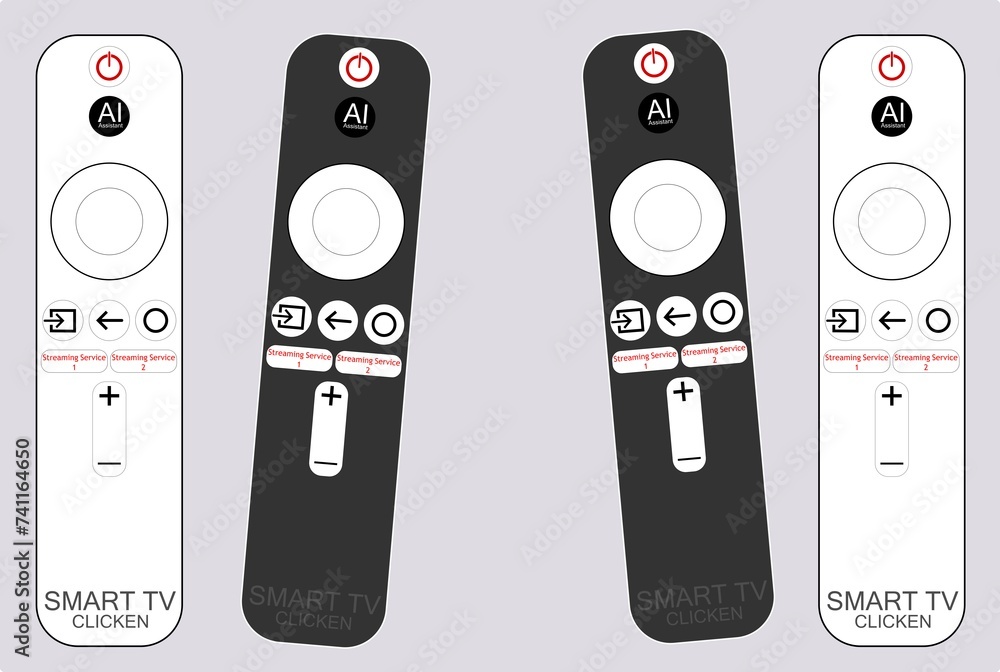 Four Smart TV remote in black and white, It is an electronic device to ...