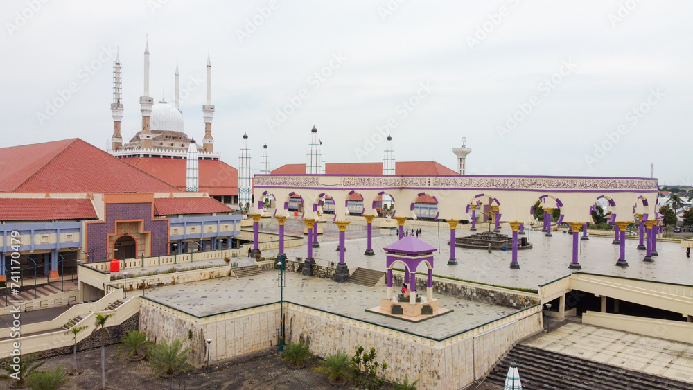 Aerial shoot of the Great Mosque of Central Java, one of the landmarks ...