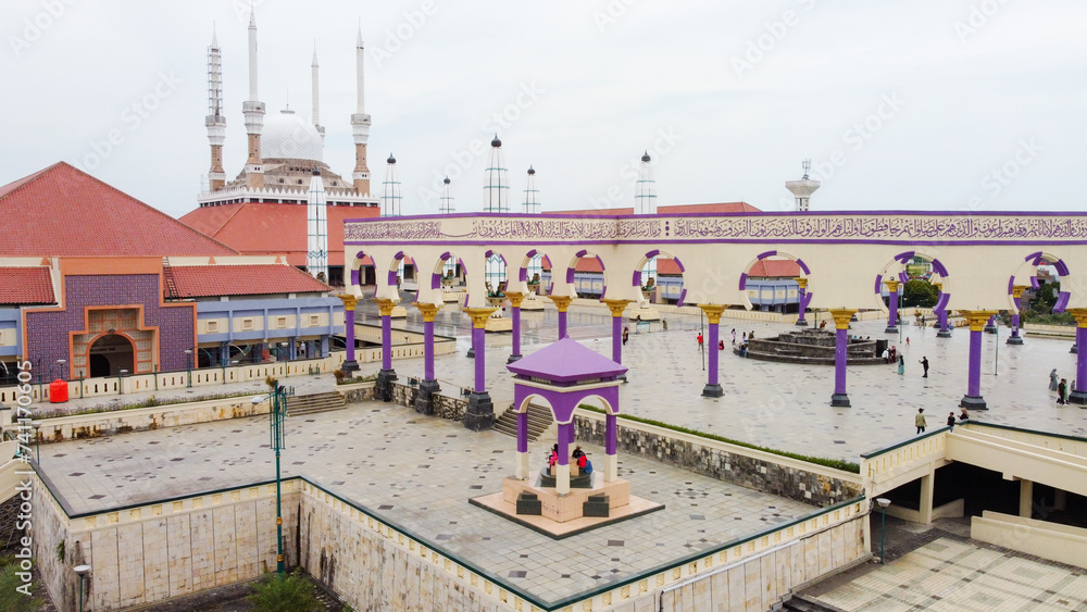 Aerial shoot of the Great Mosque of Central Java, one of the landmarks ...
