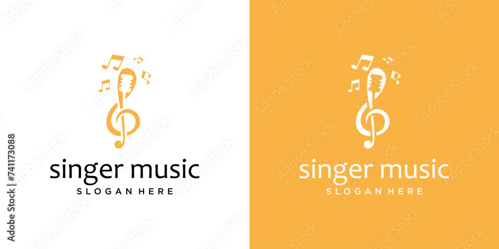 treble clef music vector logo design template with microphone logo ...