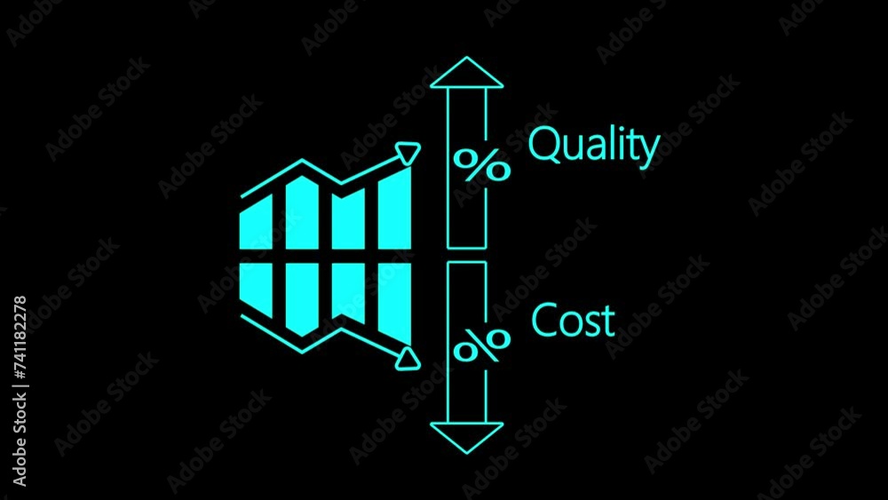 Quality control cyan color growth graph and cost reduction concept ...