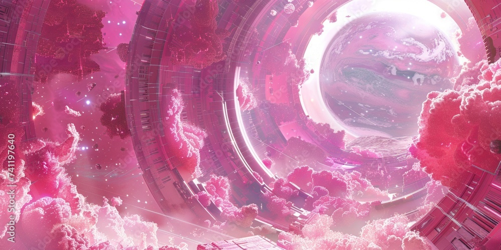 In the heart of a nebula a solar system thrives with planets painted in ...