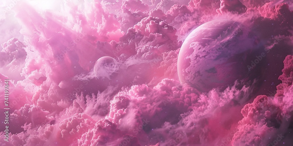 In the heart of a nebula a solar system thrives with planets painted in ...