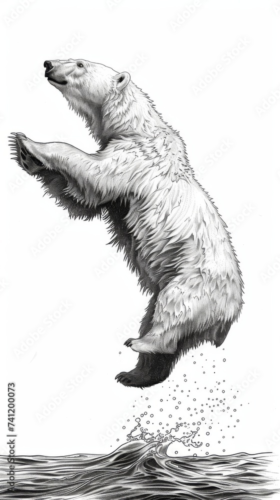 A polar bear jumping out of water. A majestic polar bear emerges from ...