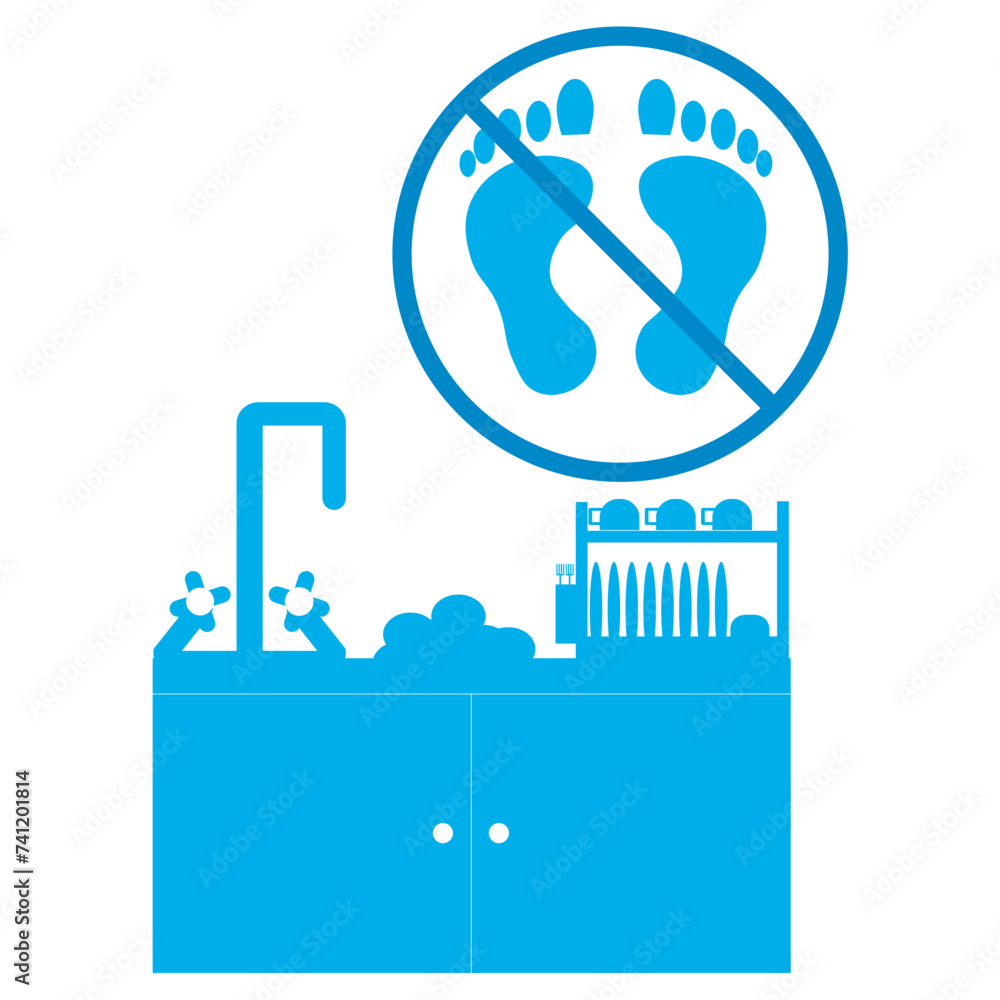 Prohibition sign. Do not wash your feet in the kitchen sink Stock ...