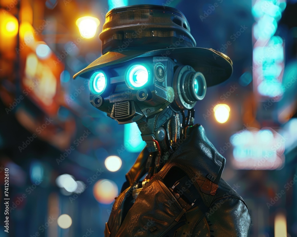 Robot detective solving a mystery in a futuristic city a blend of sci ...