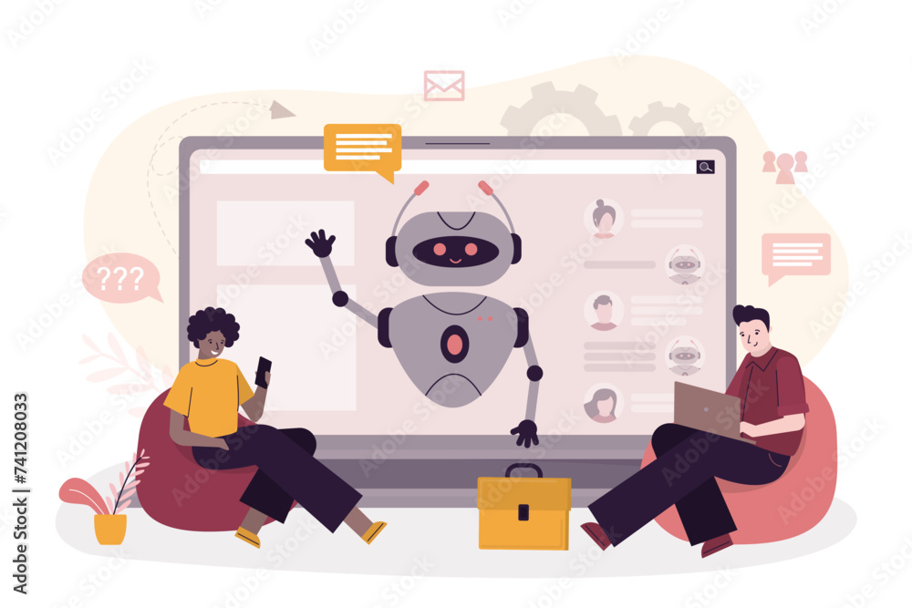 Chatbot ai and customer service concept. Various users talking with ...
