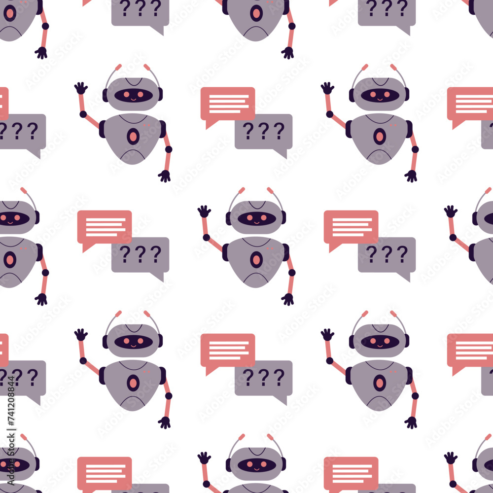 Robot chatbot with speech bubbles texture, wallpaper template. Bot ...
