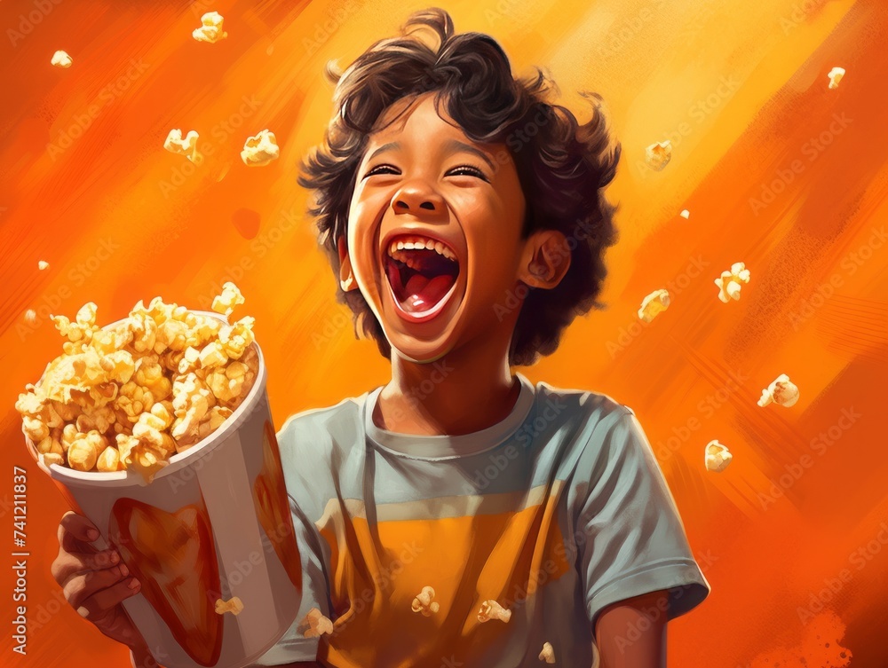 Expressive laughter of a Malaysian people amidst flying popcorn ...