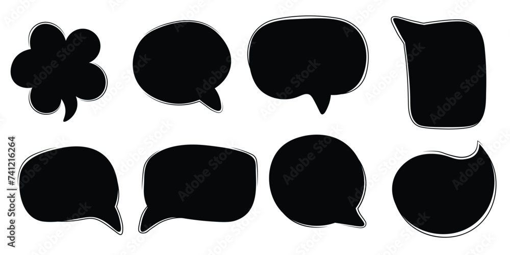 Speech bubbles. Cloud speech bubbles set. Hand drawn doodle black frame collection. Set of ...