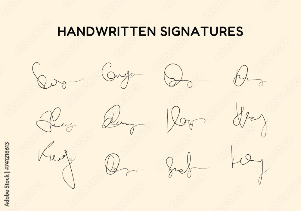 Signature in black pen color. Handwritten fake signature collection ...