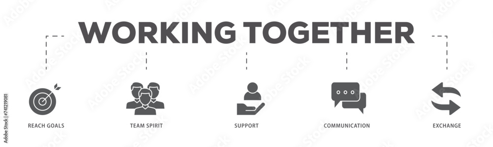 Working together icons process flow web banner illustration of ...