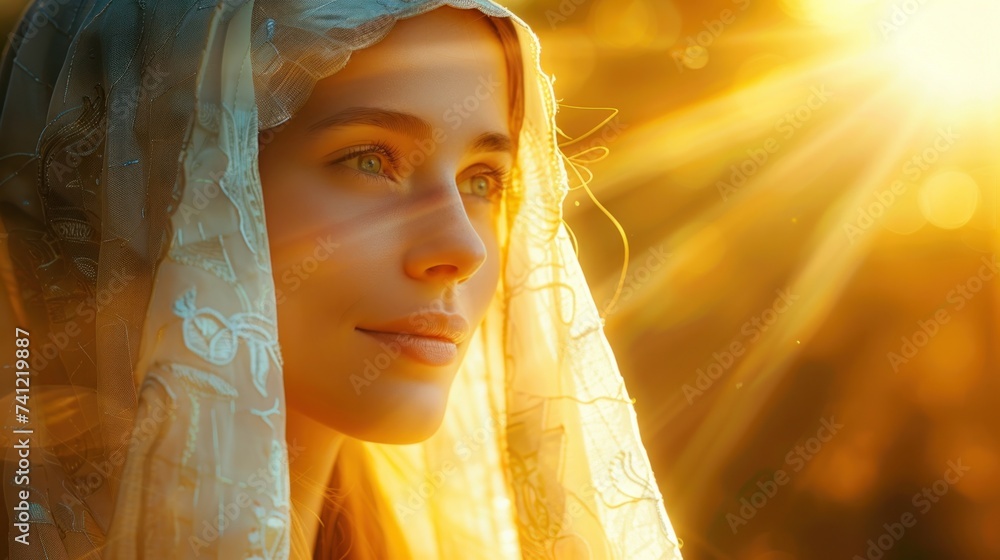 Woman In Image Virgin Mary Mother Of Jesus Christ In Holy Light