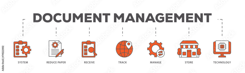 Document management icons process flow web banner illustration of ...