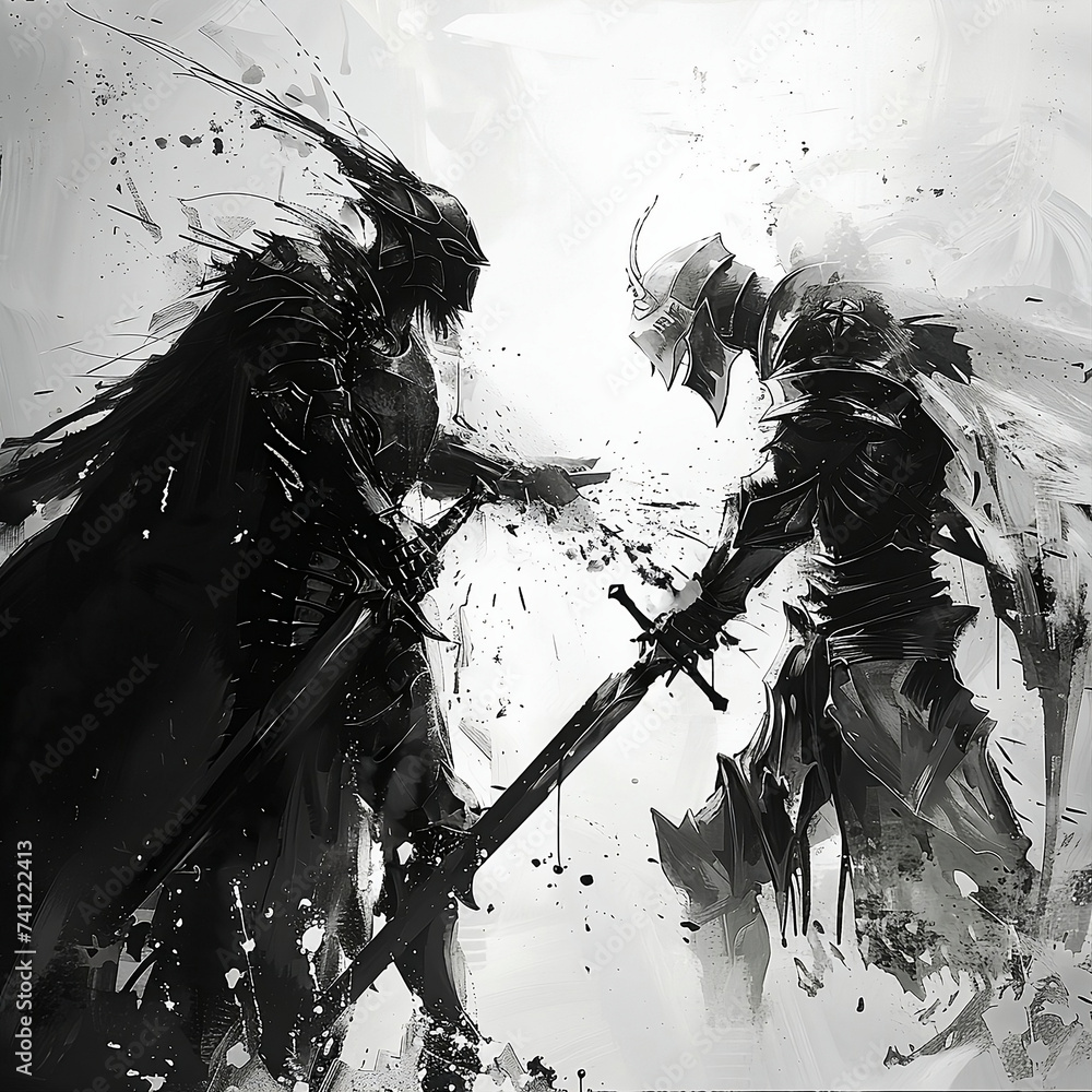 vektor, zeichnung, grunge, anime, skizze, strichzeichnung, kampf ...