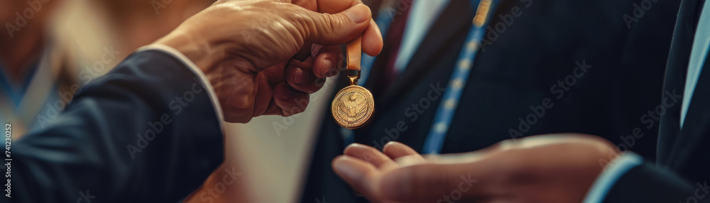 Poster Employee receiving a medal for outstanding contribution ...