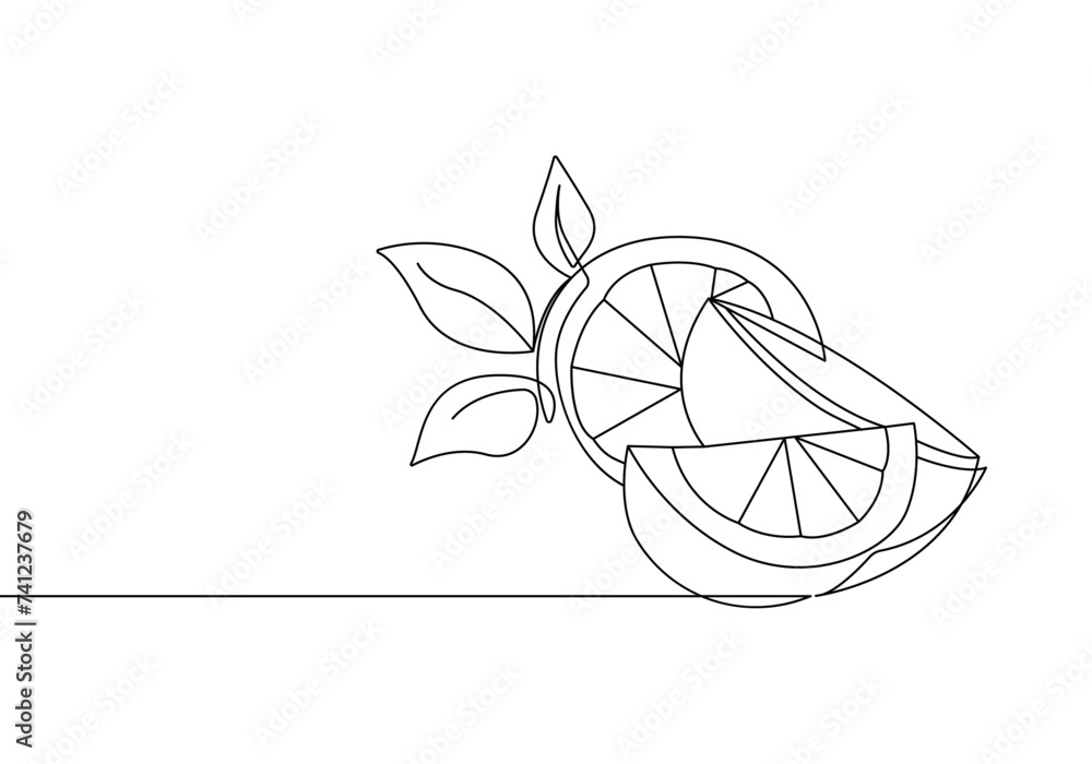 Stockvektorbilden Continuous Line Drawing Of Lemon Fruit Branch with ...