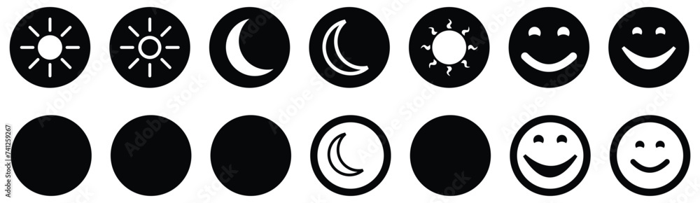 Day and night, dark and light modes. Screen modes icons set. Screen ...