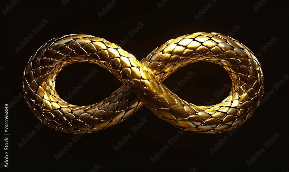 cycled animation of 3d infinity symbol with golden scales texture ...