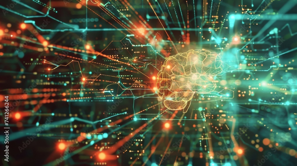 Digital rendering of a brain with neural network connections ...