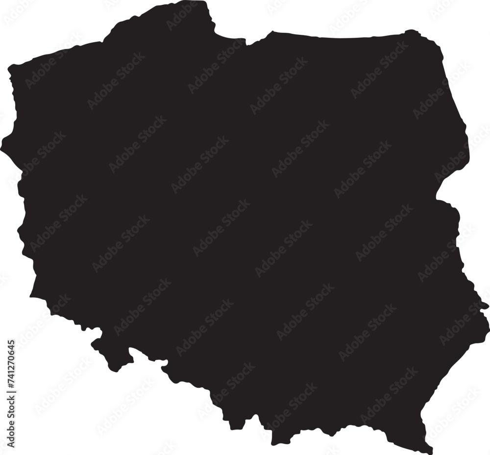 Poland country silhouette. Set of 3 high detailed maps. Solid black ...