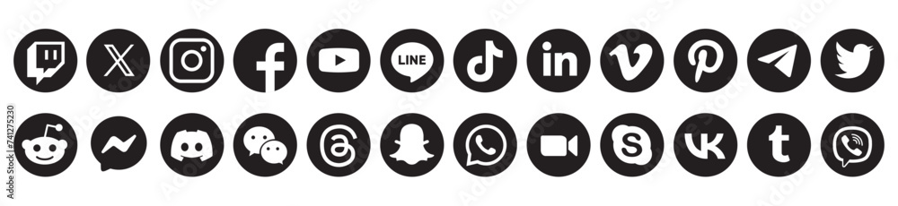 SNS icon logo 2024 X, twitter, instagram, youtube, tiktok, facebook ...
