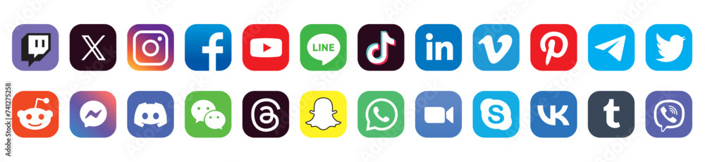 SNS icon logo 2024 X, twitter, instagram, youtube, tiktok, facebook ...