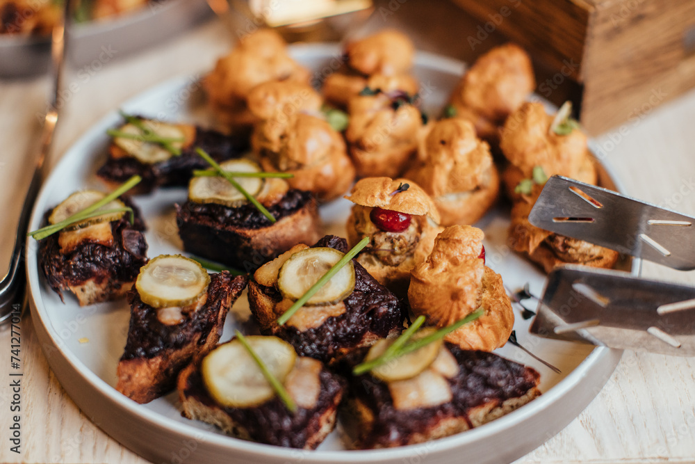 Cattering buffet with wooden table ready to serve Stock Photo | Adobe Stock