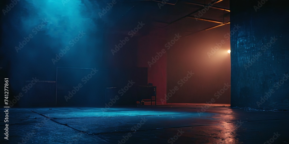 A dark empty street, dark blue background, an empty dark scene, neon ...