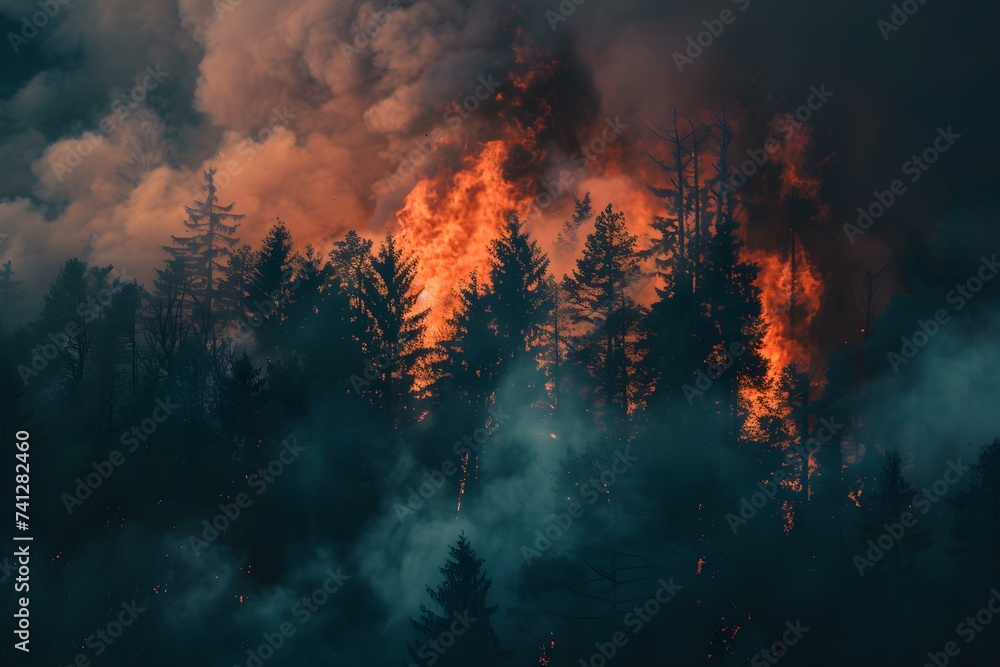 Intense Forest Fire Producing Billows of Thick Smoke. Concept Forest Fires, Dense Smoke ...