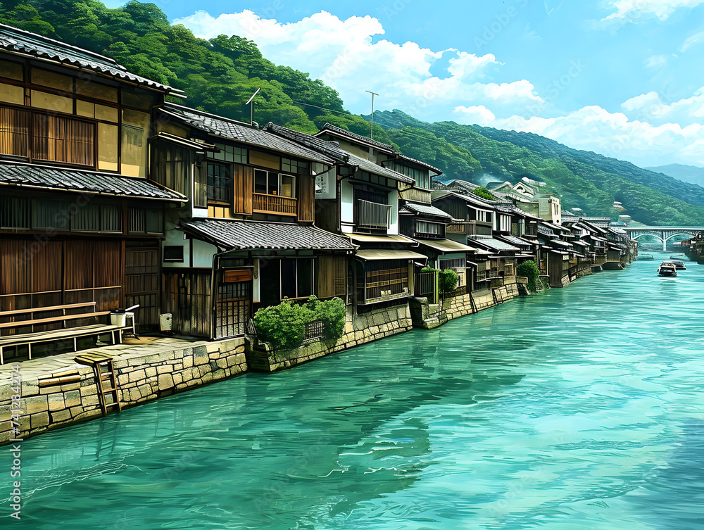 Beach shack watercolour painting. Traditional house on a beautiful lake ...