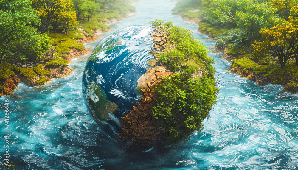 Artistic Representation of Planet Earth with Half Desertified and Half ...