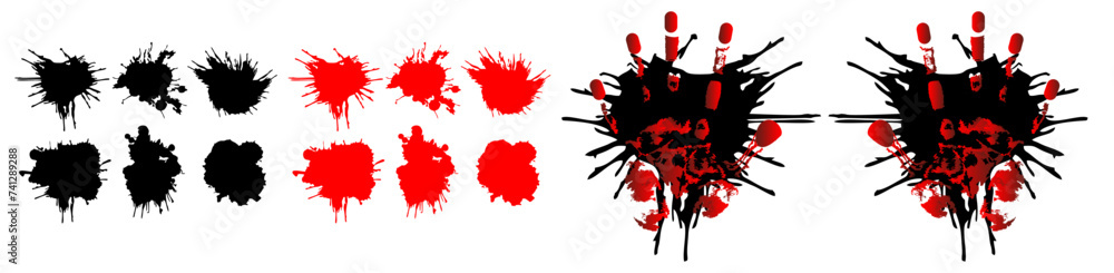 Blood spatters realistic bloodstains patterns set of smears splashes ...