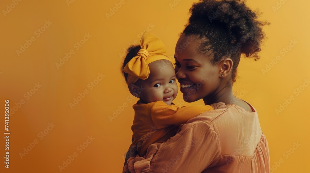 Black African American woman, Mother woman stands on a bright ...