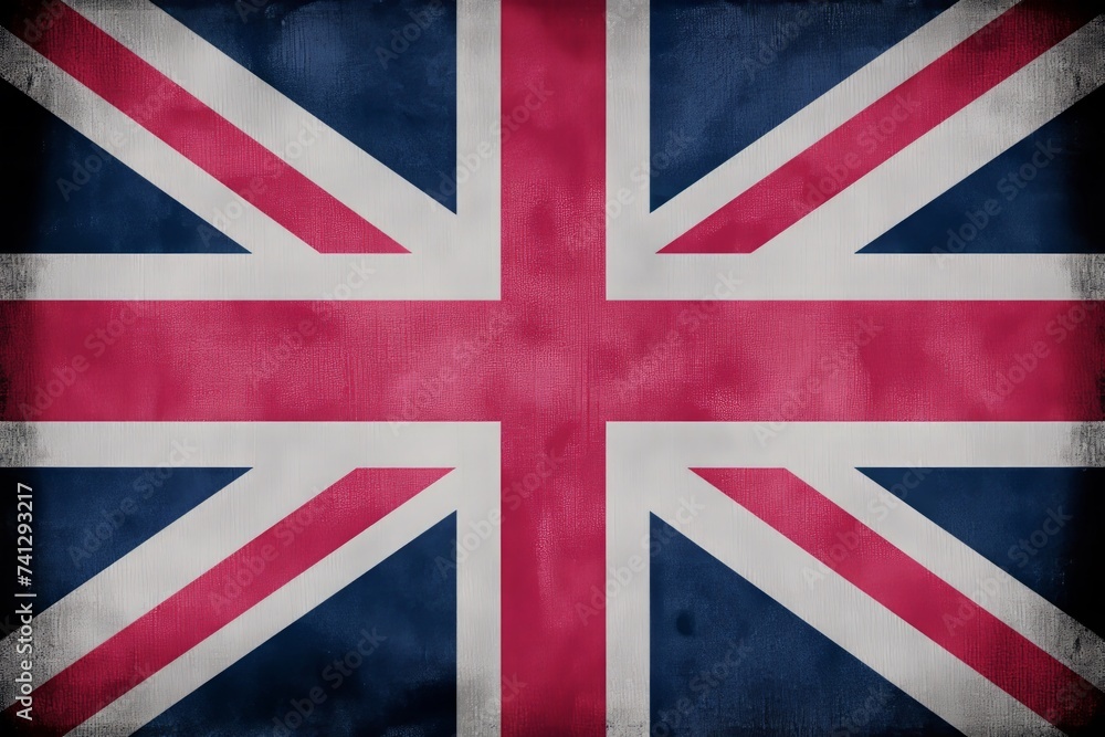 This image displays a vintage-style Union Jack, the national flag of ...