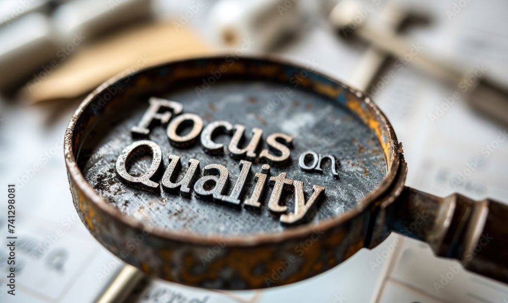 Magnifying glass focusing on the phrase Focus on Quality against a ...