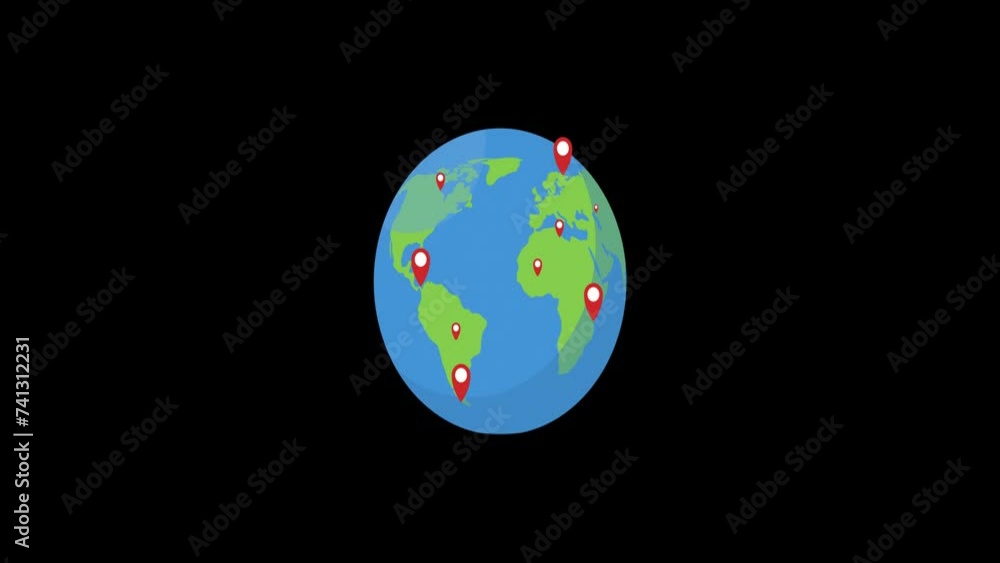 animated locations on earth. motion graphic map of the earth. animation ...