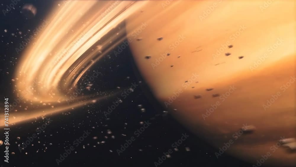 3D Rendered Animated Scene Of Saturn's Ring Where Storming Rocks ...
