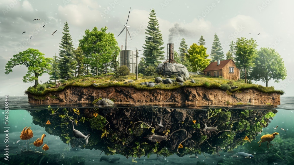 Artistic representation of the carbon neutral cycle of biomass energy ...