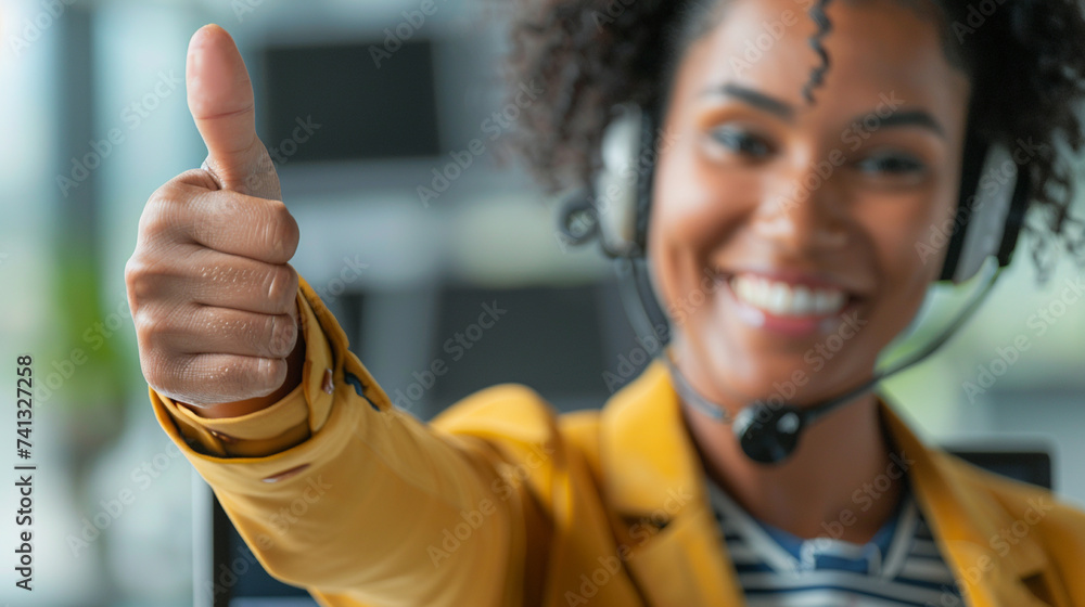 Success Gesture: Capture the representative making a thumbs-up or ...