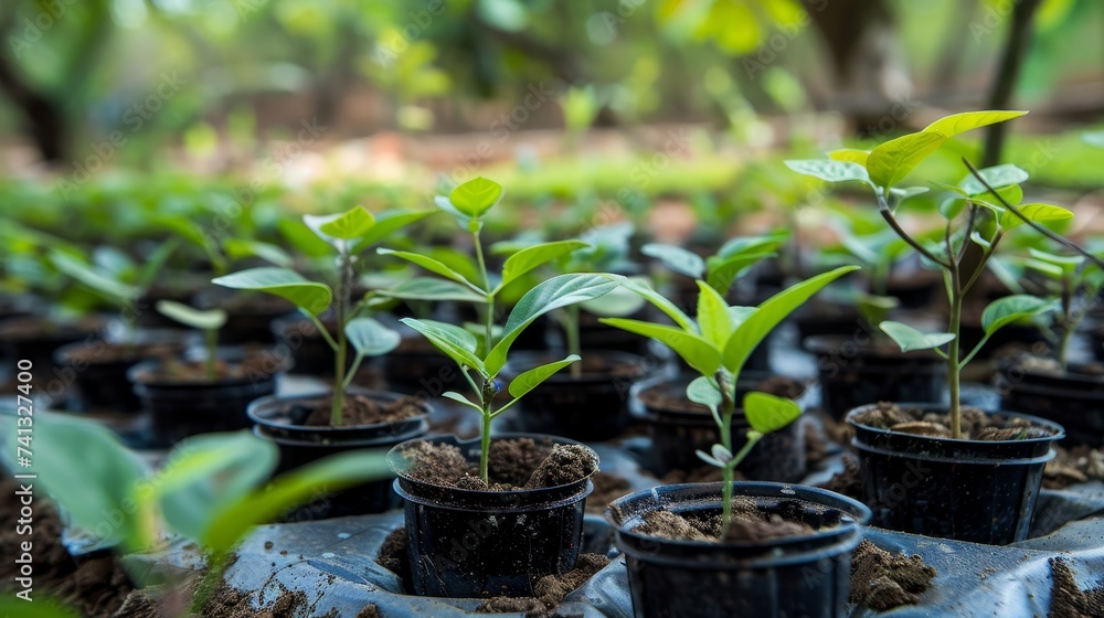 Reforestation Efforts - Seedlings in biodegradable pots ready for ...