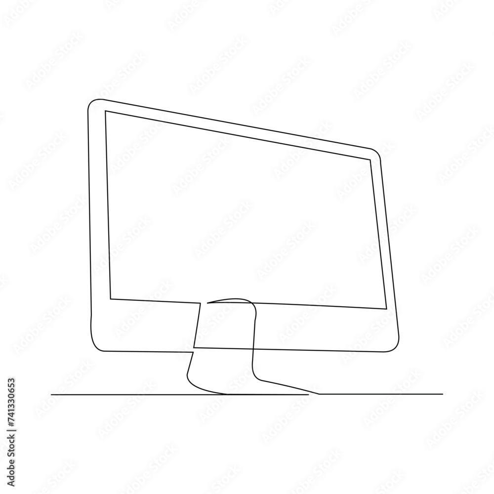 Continuous single line sketch drawing of work desk computer monitor ...