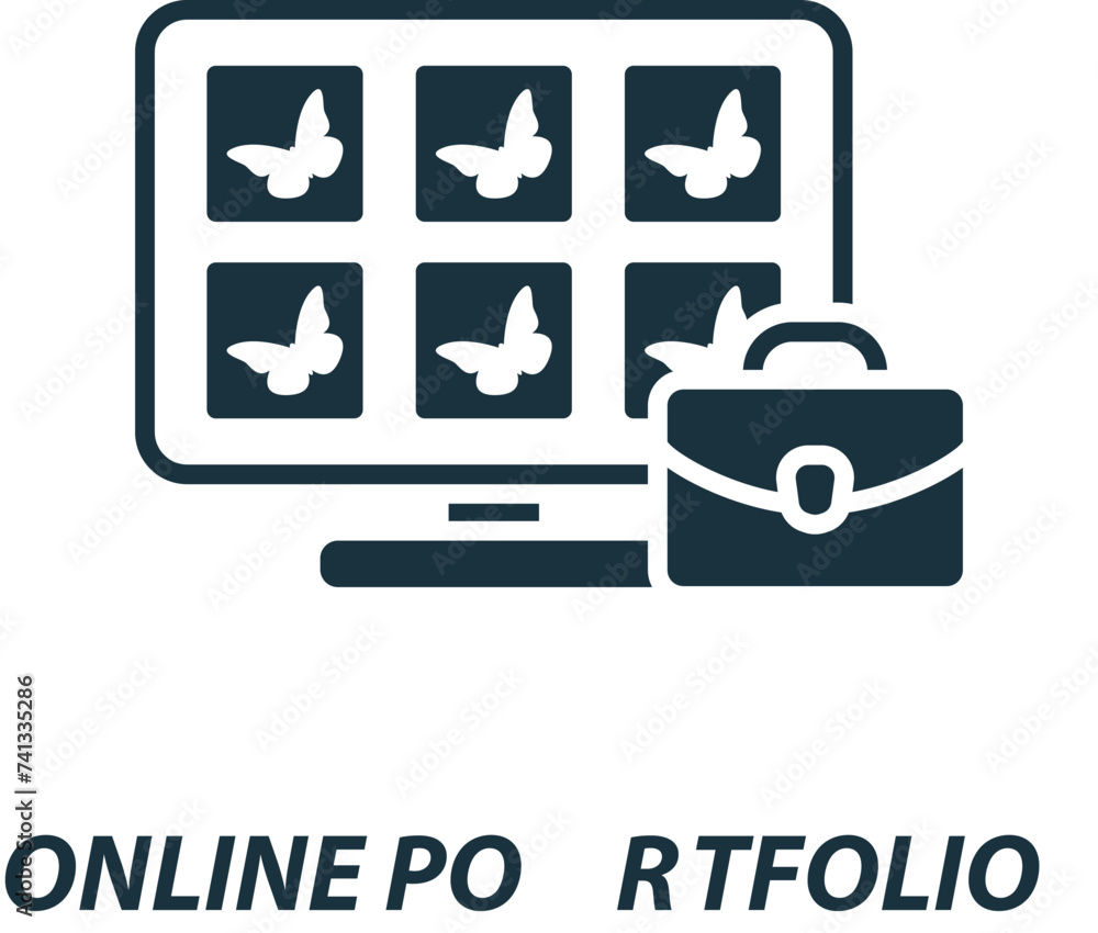 Online portfolio icon. Monochrome simple sign from freelance collection ...