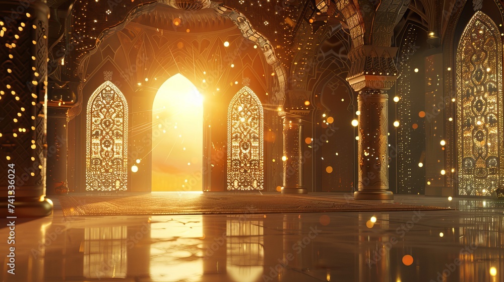 Interior of a grand masjid Islamic landmark. Inside of a grand mosque ...